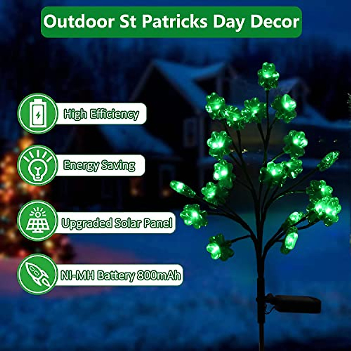 2 Packs Solar St Patricks Day Decorations Shamrock Stake Lights, Waterproof Outdoor St Patricks Day Lights, Lucky Green St Patricks Day Decor Shamrock Lights for Yard Garden Pathway Irish Decorations