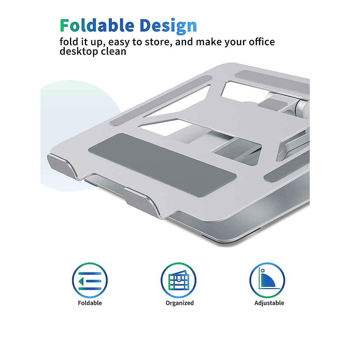 SOUNDANCE Adjustable Laptop Stand with 360° Rotating Heavy Base, Ergonomic Laptop Riser for Desk, Stable Laptop Holder for Collaborative Working, Suit for 10-15.6" PC Computer, Single Shaft, Silver
