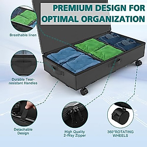JIYINGDUO Upgraded Under Bed Storage with Wheels 2-in-1 Underbed Storage Bins Containers Label Shoe Storage Organizer Drawer Bag Solid Fabric for Bedroom Clothes Shoe Blanket (double black)