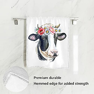 ZOEO Farmhouse Hand Towel Cow Flower Wreath Fingertip Face Towels Cotton Soft Absorbent Luxury Kitchen Dish Cloth Washcloths 30 x 15 Inch for Bathroom Guest Gym Hotel Spa Yoga Sport Home Decor
