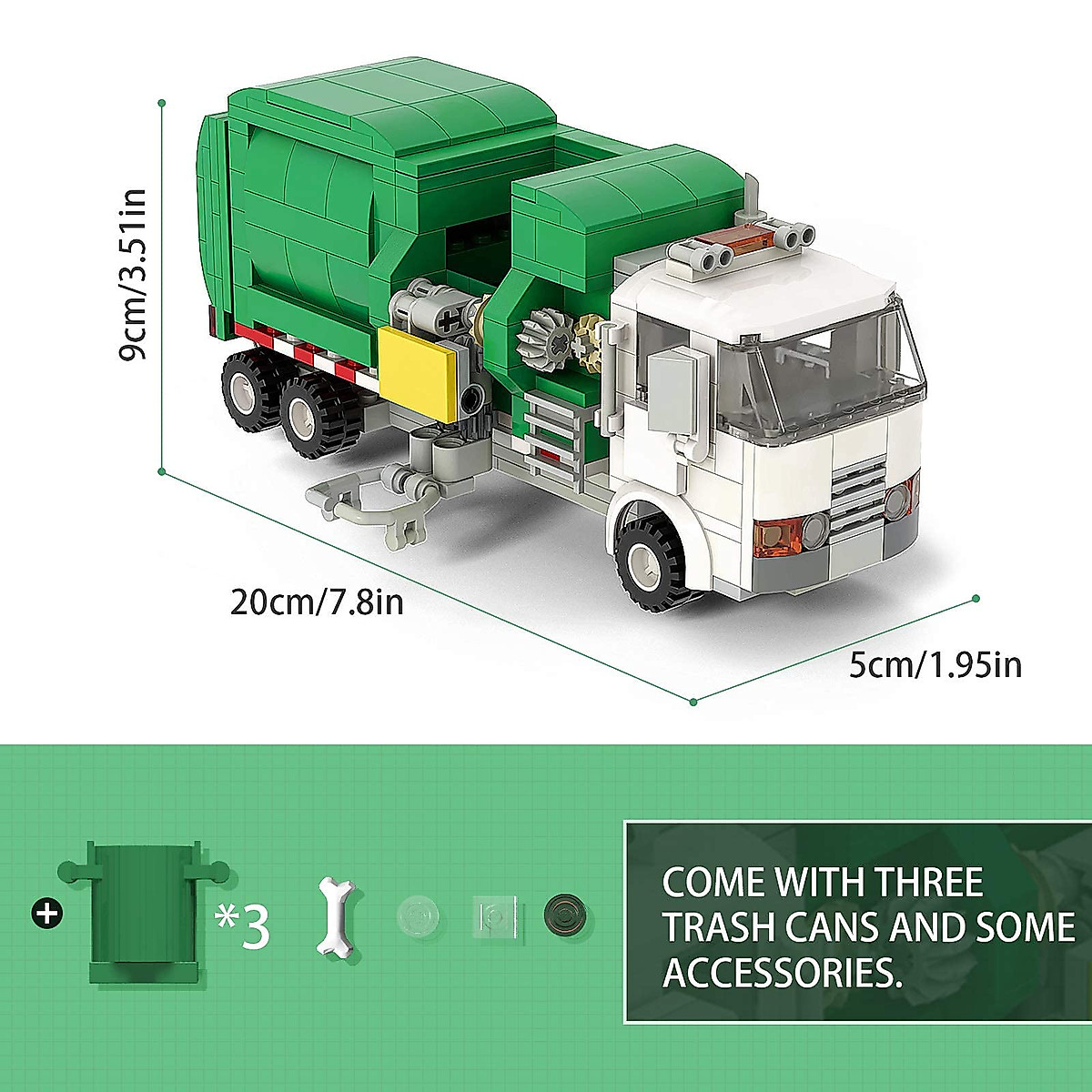 BuildingBoat Garbage Truck Building Kits,Trash Truck Building Blocks with 3 Trash Cans,Sanitation Truck Building Toys(379 Pieces)