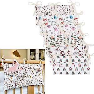 ikasus Hanging Diaper Organizer for Crib, 2 Pockets Organizer Personalized Printing Nursery Crib Hanging Classified Storage Bag Baby Bedside Hanging Organizer for Toys Diapers Wipes Baby Essentials