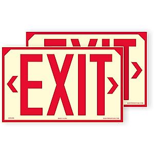 OSHA Photoluminescent Exit Sign | Pack of 2 | UV Inks on Aluminum | HEAT Resistant | COLD Tolerant | WEATHER Proof. NightBright USA Part: OCR-050 II