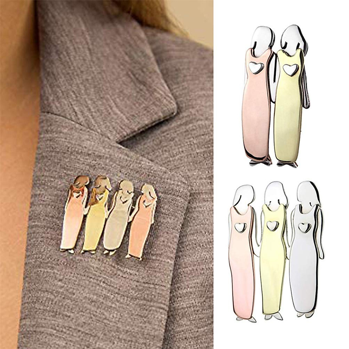 Alloy Sister Brooch Pin Set: 3 Sisters Clothing Pin Best Friends Sisterhood Brooch Alloy Sweater Breastpins BFF Brooch for Purse Sweater, 3.2X2.5X0.5cm, AX191275LU