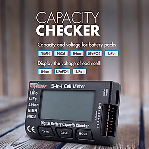 Tenergy 5-in-1 Battery Meter, Intelligent Cell Meter Digital Battery Checker/Balancer for LiPo / LiFePO4 / Li-ion/NiCd/NiMH Battery Packs