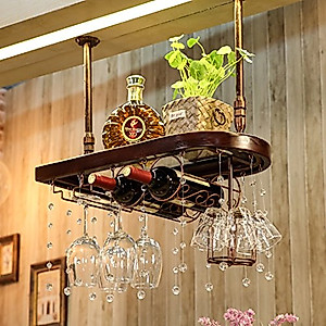 Solid Wood Bar Counter Wine Glass Frame Rack Hanging High Cup Holder Red Upside Down Decoration J1127, PIBM, Copper, 80cm*28cm*31cm
