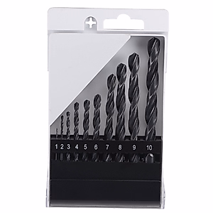 uxcell High Speed Steel Jobber Twist Drill Bit Set Black Oxide for Alloy Wood 1mm - 10mm 10 Pcs