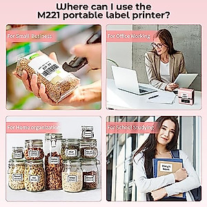 Phomemo Label Maker, Pink M221 Upgrade Barcode Label Maker, Portable Bluetooth Thermal Inkless Label Printer for Phomemo Labels, Small Business, Clothing, Address, Mailing, Support Phone& PC