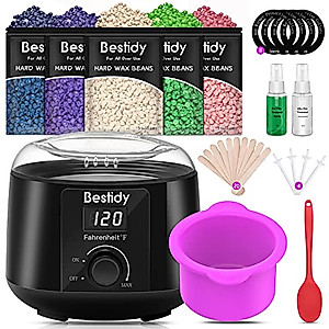 Bestidy Waxing Kit for Women and Men Home Wax Warmer with 5 Pack Hard Wax Beads Hot Wax Hair Removal for Brazilian Body Underarm Bikini Chest Legs Face Eyebrow