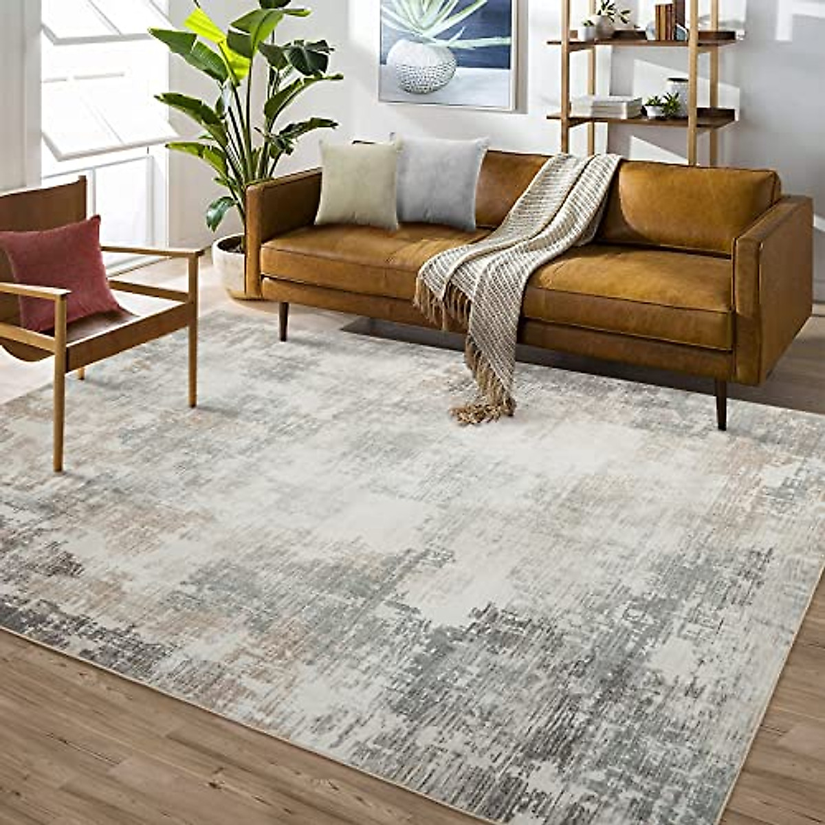 RUGSREAL Area Rug 8' x 10' Machine Washable Modern Abstract Rug Indoor Contemporary Floor Cover Carpet Rug Velvet Mat Foldable Accent Rug for Living Room Bedroom Dining Room, Taupe/Grey