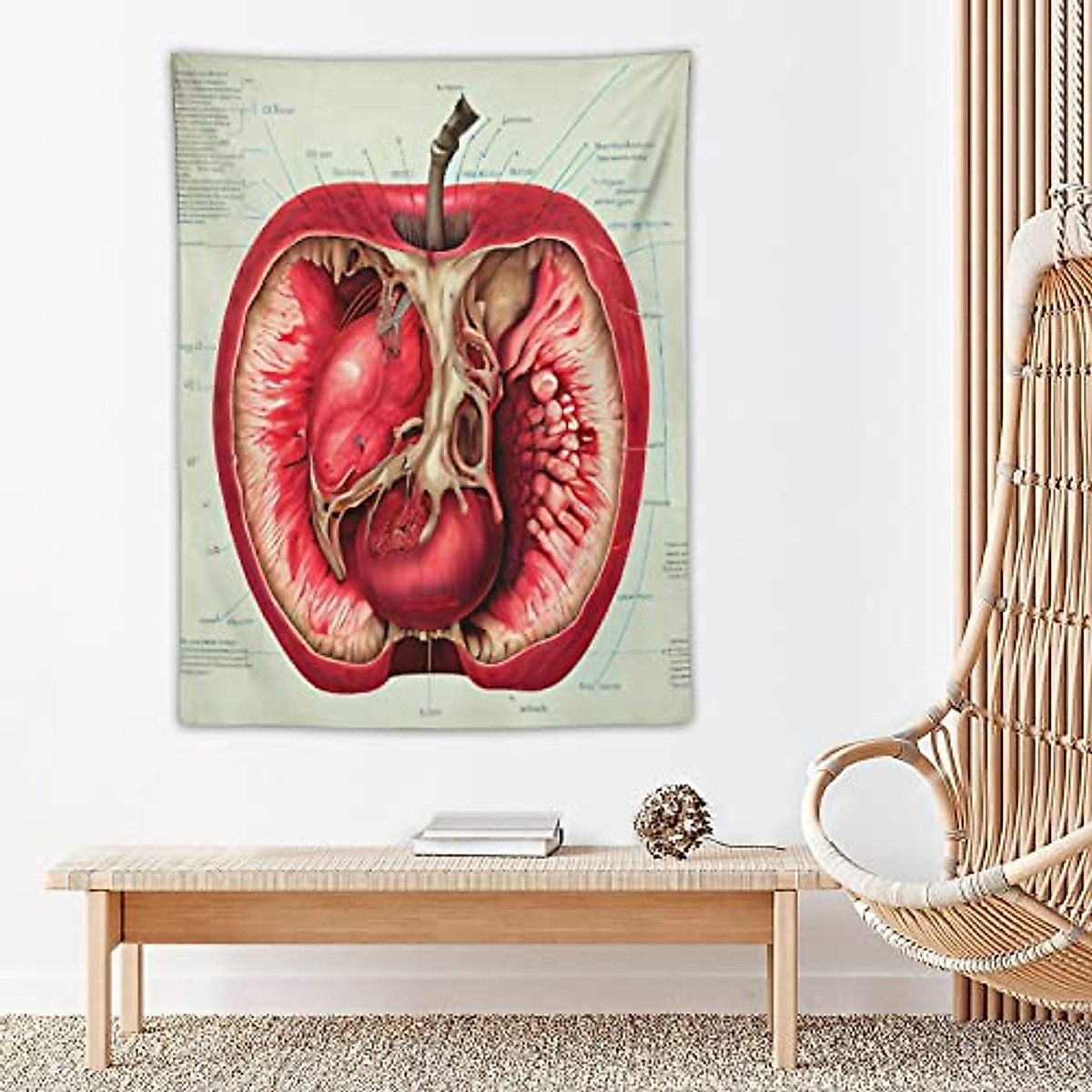Joint Gou Color Anatomy Tapestry Human Internal Organs Tapestry Red Toxic Apple Tapestry Wall Hanging for Bedroom Living Room Dorm 30"x40"