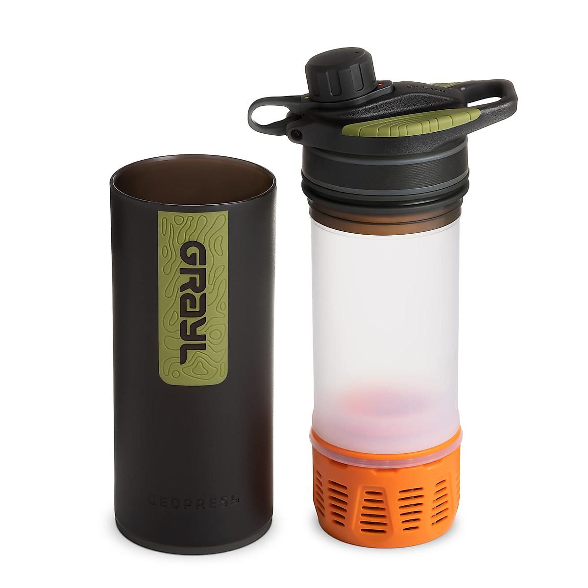 GRAYL GeoPress 24 oz Water Purifier Bottle - Filter for Hiking, Camping, Survival, Travel (Black Camo)