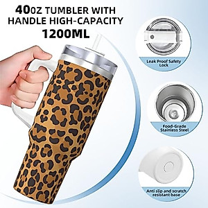 HULIBIN Yellow Leopard Print Double Deck Stainless Steel Travel Coffee Cup With Lid 40 Oz Ice Bully Cup