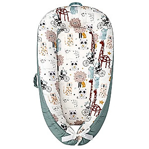 Portable Change Pad Soft Cotton Cover Adjustable Size for Lounger Machine Wash Color Geen Animal