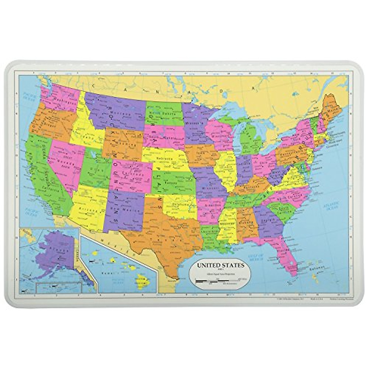 Painless Learning Educational Placemats Sets USA Map and World Map Non Slip Washable, Large