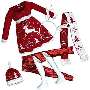 Eledoll 11.5 inch Doll Clothes Lot Deluxe Fashion Pack Holiday Christmas Miss Santa Knitted Deer Outfit with White Boots