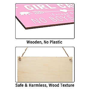 Utuichuo Girl Cave Sign Girls Bedroom Decorations, Hanging Wooden Door Sign for Teen Girl Kids Bedroom Living Room Wall Decor, No Boys Allowed Sign