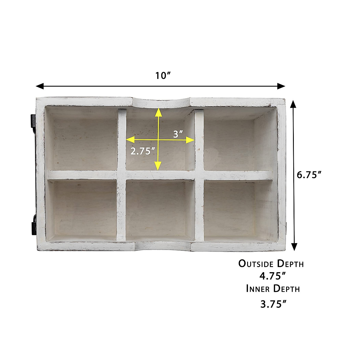 GoCraft 6 Compartment Flatware Caddy, Multipurpose Organiser for Kitchen Cutlery, Dining Silverware Condiments, Arts, Makeup Brushes, White Washed Mango Wood Caddy with Metal Handles