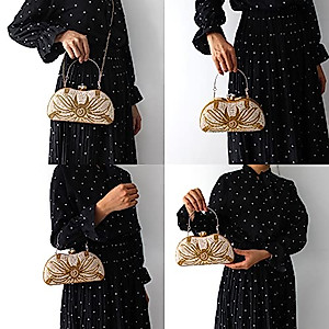 Felice Ann Mini Flower Rhinestone Studded Metal Top-Handle Bag Evening Clutch Chain Strap Cross Body Shoulder Bag