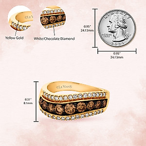 LE VIAN 1 1/5 Carat White and Chocolate Diamond Wavy Three Row Band Ring for Women in 14k Yellow Gold (H-I/Fancy Brown, VS2-SI1, cttw) Anniversary Promise Ring Size 7 by LeVian
