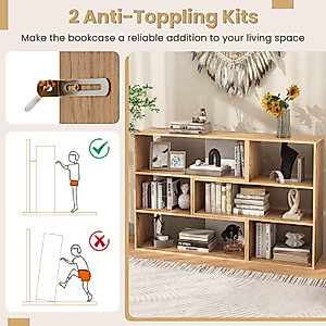 Giantex 6-Cube Bookcase, 3-Tier Wooden Bookshelf with Anti-Tipping Kits, Modern Freestanding Wood Book Shelf, Open Cube Storage Organizer for Kids Room