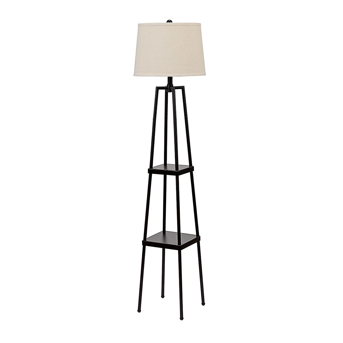Catalina Lighting 19305-000 Modern Metal Etagere Floor Lamp with Shelves and Linen Shade, 58", Classic Black