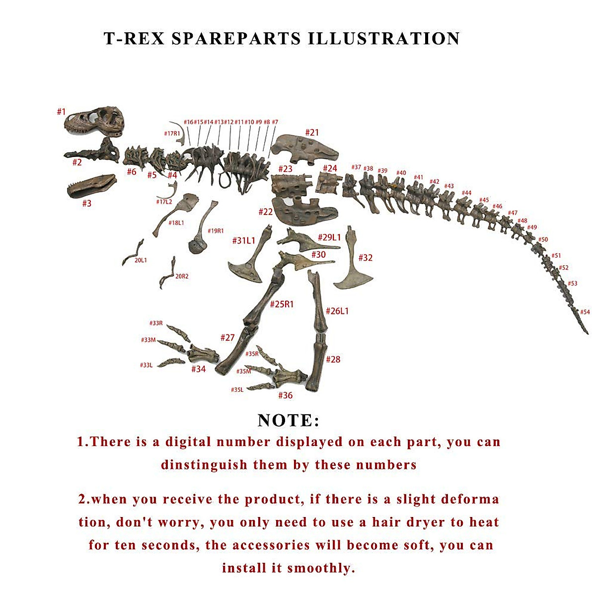 3D T-Rex Dinosaur Skeleton Model Puzzles Simulation Educational Toy Pre-School Teaching Soft Non-Toxic PVC Material Gifts