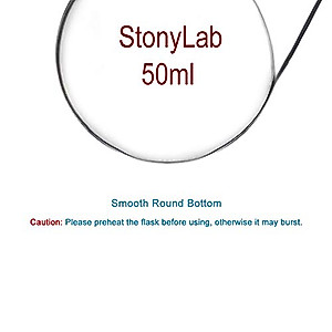 StonyLab Glass 50ml Heavy Wall 2 Neck Round Bottom Flask RBF, with 19/22 Center and Side Standard Taper Outer Joint - 50mL