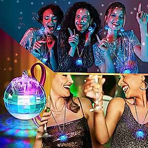 Sasylvia 4 Set LED Disco Party Favors, 2 Pcs Disco Ball Necklaces 70s Disco Party Necklaces 2 Pairs Light up Disco Ball Earrings Disco Ball Accessories for Women Dance Supply Decor