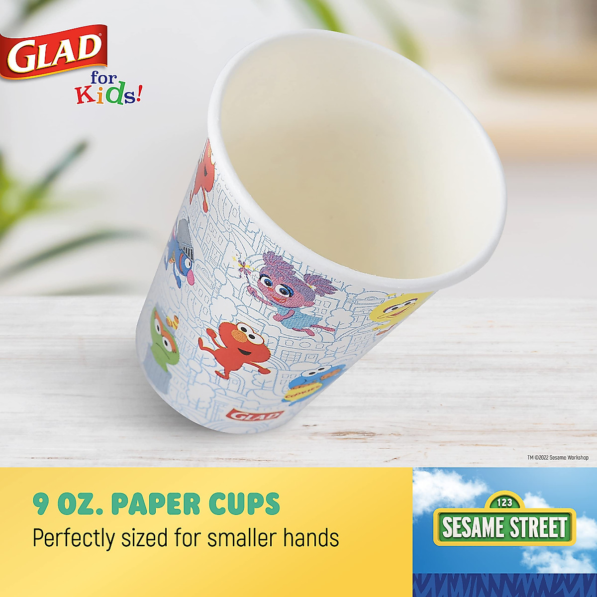 Glad for Kids Sesame Street Days Paper Cups, 9 oz Paper Cups 20 Ct & for Kids Cookie Monster Paper Plates | Cookie Monster Plates, Kids Plates | Cookie Monster Paper Plates, 7” Paper Plates 20 Ct