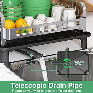 romision Stainless Steel Dish Drying Rack, Dish Racks for Kitchen Counter, Two Tier Dish Drainers with Cutlery Holder and Cup Rack, Large Dish Dryer Rack for Saving Space, Grey