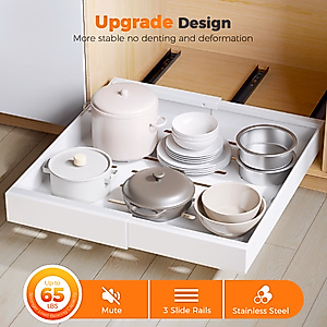 Pull Out Cabinet Organizer, Expandable (12.5"-20.5") Heavy Duty Slide out Drawers with 3 Slides 6 Adhesive, Peel and Stick Pull Out Shelf for Kitchen Pantry Bathroom Organization