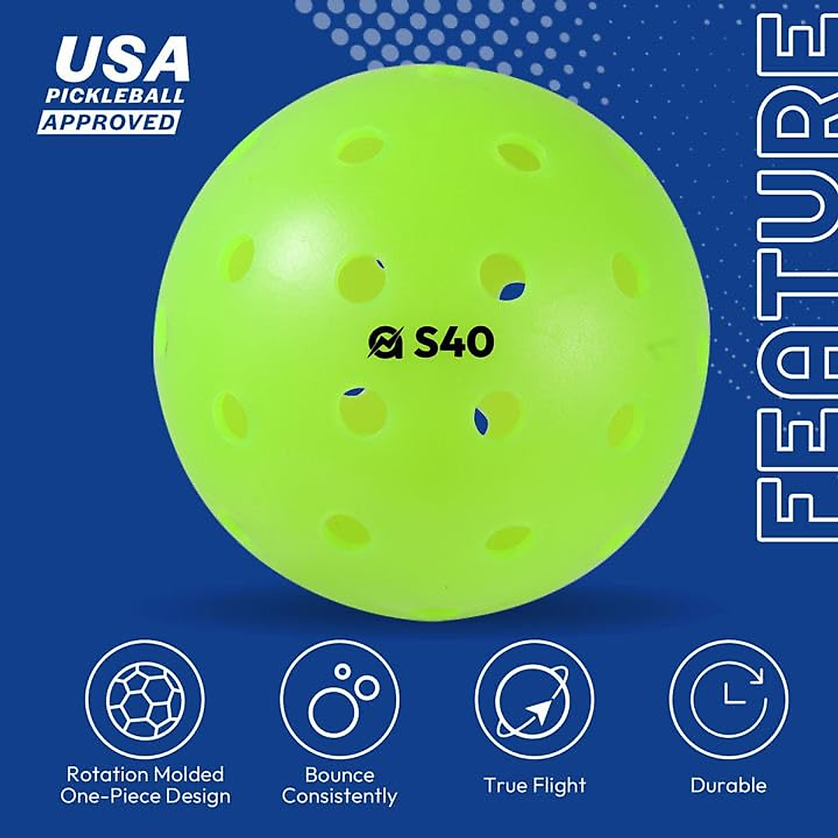A11N S40 Outdoor Pickleball Balls- USAPA Approved, 6-Pack, Neon Green