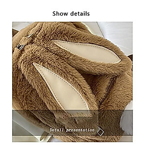 FVGWTVS Plush Bunny Ears Backpack, Girls Cute Backpack Mini Fluffy Plush Rabbit Travel Backpack Shoulder Bag Satchel