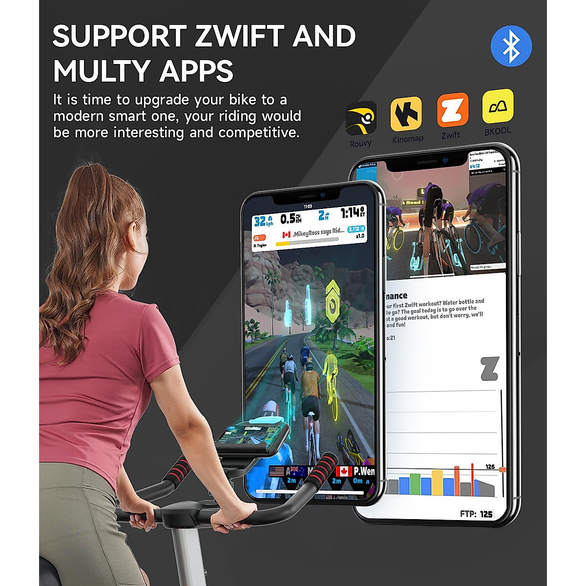 Pooboo Magnetic Exercise Bike Stationary, Indoor Cycling Bike with Built-In Bluetooth Sensor Compatible with Exercise bike apps& Ipad Mount, Comfortable seat and Slant Board, Silent Belt Drive, 350LBS