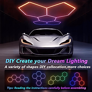 lylunnamsp RGB Hexagon Garage Light with Remote, 24 Pack Hexagon Lights, RGB Dimmable and Speed Adjustable LED Hexagon Lights, 358 Modes, LED Ceiling Lights for Gaming Room Bar Party,Multi Colored