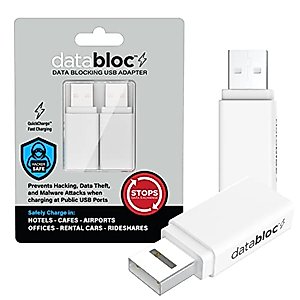 Databloc USB Data Blocker Adapter - Hacker Safe, Enhanced Data Protection - Easy Connection, Slim Profile - 2 Pack, White
