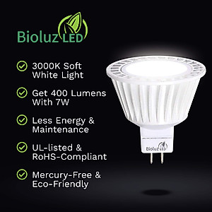 Bioluz LED 10 Pack MR16 LED Bulb Dimmable 50W Halogen Replacement 3000K 7w 12V AC DC UL Listed High CRI