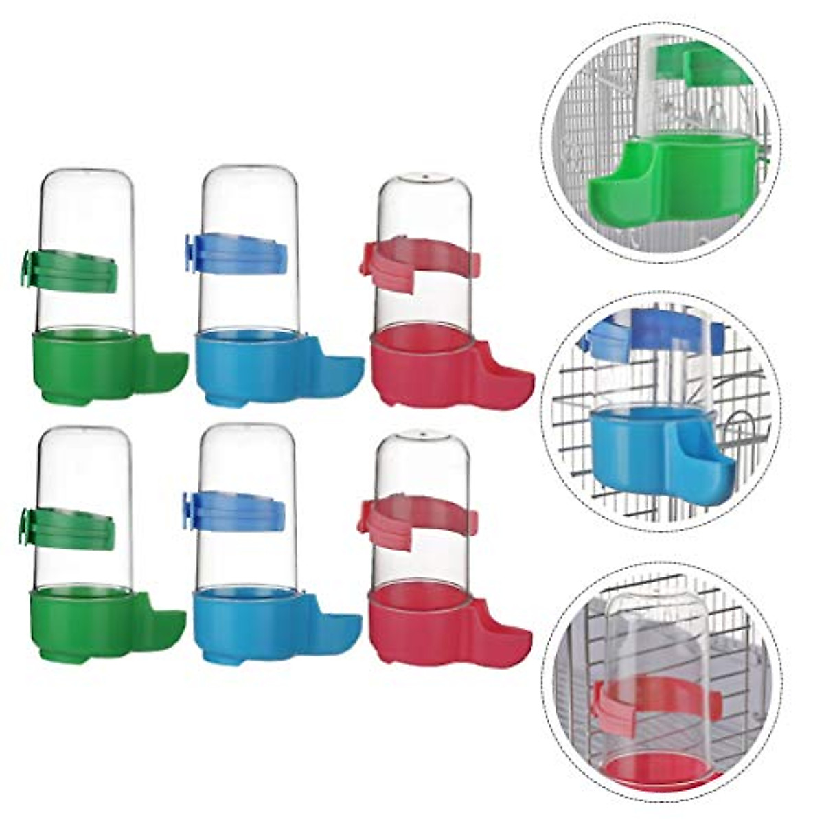 Balacoo 6pcs Automatic Bird Waterer Food Feeder Bird Water Bottle Drinker Food Container Dispenser Hanging Birds Cage for Parrots Budgie (Red Blue Green)