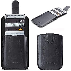 Phone Card Holder RFID Blocking Sleeve, Pu Leather Back Phone Wallet Stick-On Pull up 5 Card Holder Universally Pocket Covers Credit Cards Cash for iPhone/Android/Samsung/ Smartphones.Black (Black)