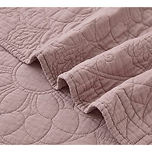 Chezmoi Collection Octavia 3-Piece Floral Medallion Embroidered Bedspread Coverlet Set - All Season Bed Cover Pre-Washed Cotton Quilt Set, Queen Size, Woodrose