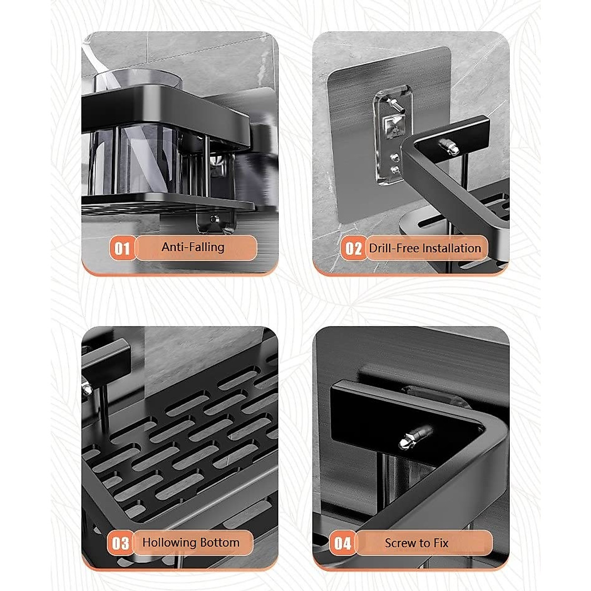 SANTREST Powerful Adhesive Drill Free Shower Caddies Black with Soap Dish