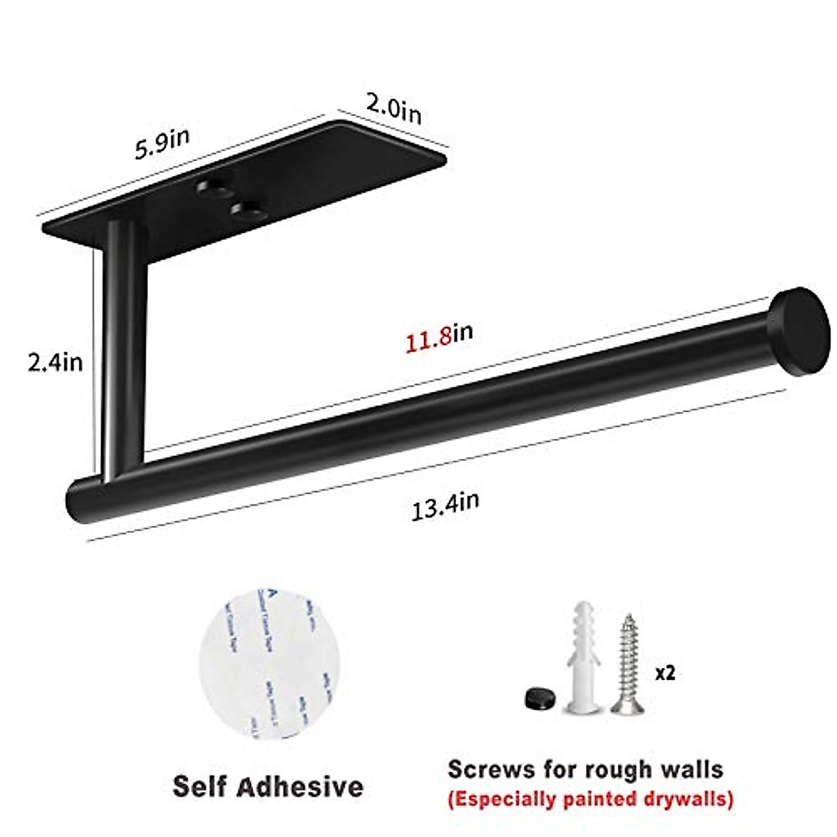 VAEHOLD Self Adhesive Paper Towel Holder Under Cabinet Mount, Wall Mount Paper Towel Roll Rack for Kitchen Cabinet, Bathroom, Wall - SUS304 Stainless Steel Black
