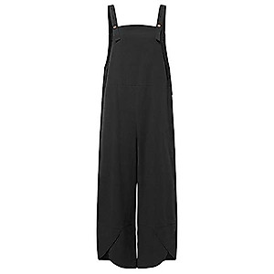 Bravetoshop Women's Casual Baggy Overalls Sleeveless Suspender Jumpsuit Wide Leg Romper with Pockets (Black,XXXXL)