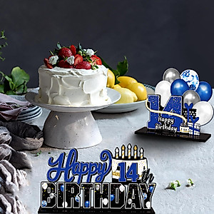 LINGTEER Happy 14th Birthday Blue Acrylic Table Topper Centerpieces Set - Cheers to Fourteen Years Old Birthday 14th Bday Party Gift Decorations.