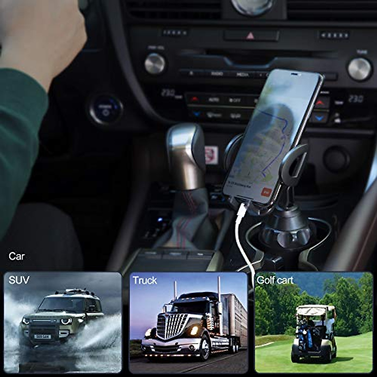 TOPGO Cup Holder Phone Mount, Cup Phone Holder for Car [Secure & Stable] Cup Holder Phone Holder Cell Phone Automobile Cradle for iPhone 14, Samsung and More Smart Phone -Black