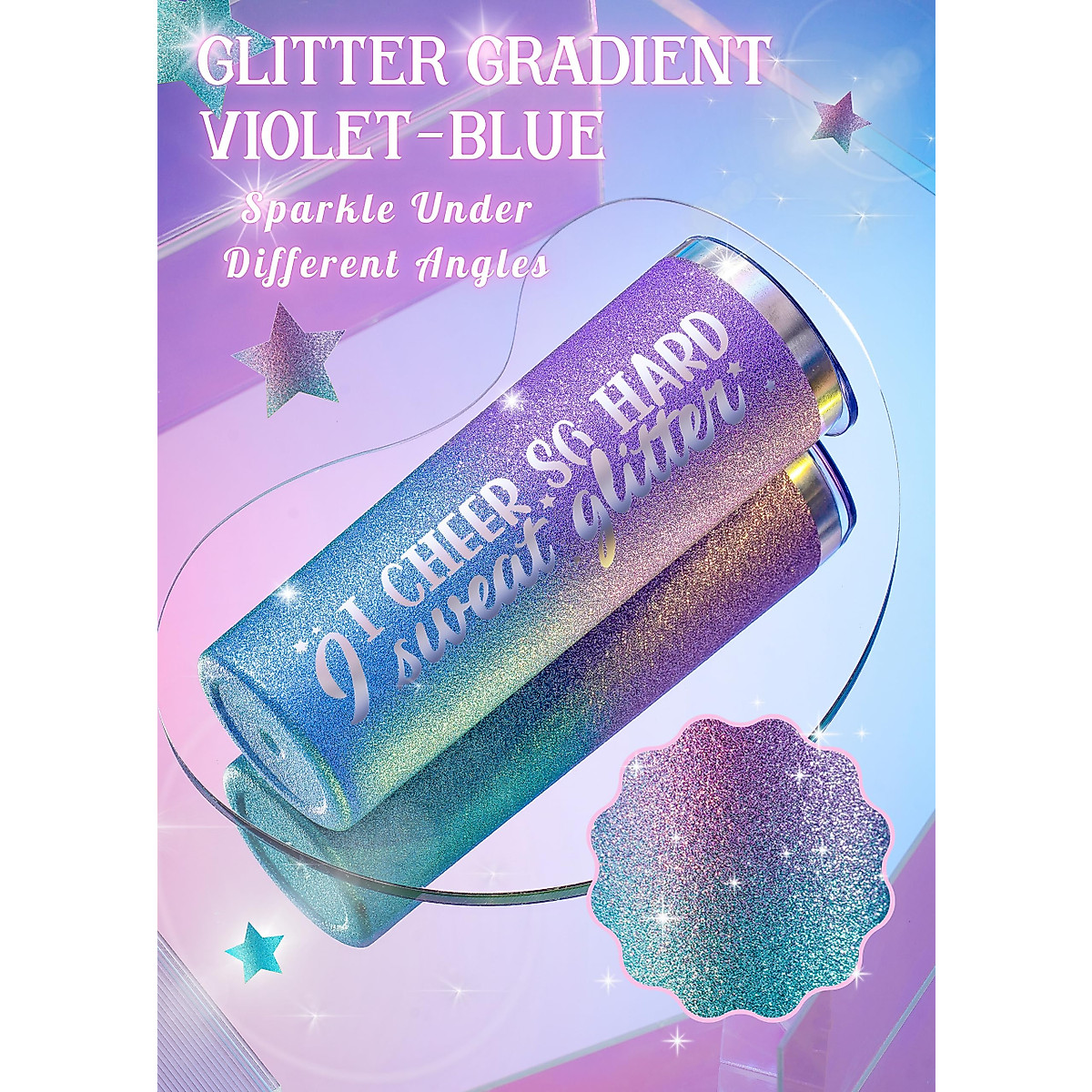 Onebttl Cheerleader Glitter Tumbler Gifts For Girls - 20oz/590ml Stainless Steel Insulated Tumbler with Straw, Lid - Gift for Cheerleading, Coach or Cheer Squad - Sweat, Glitter Purple Blue