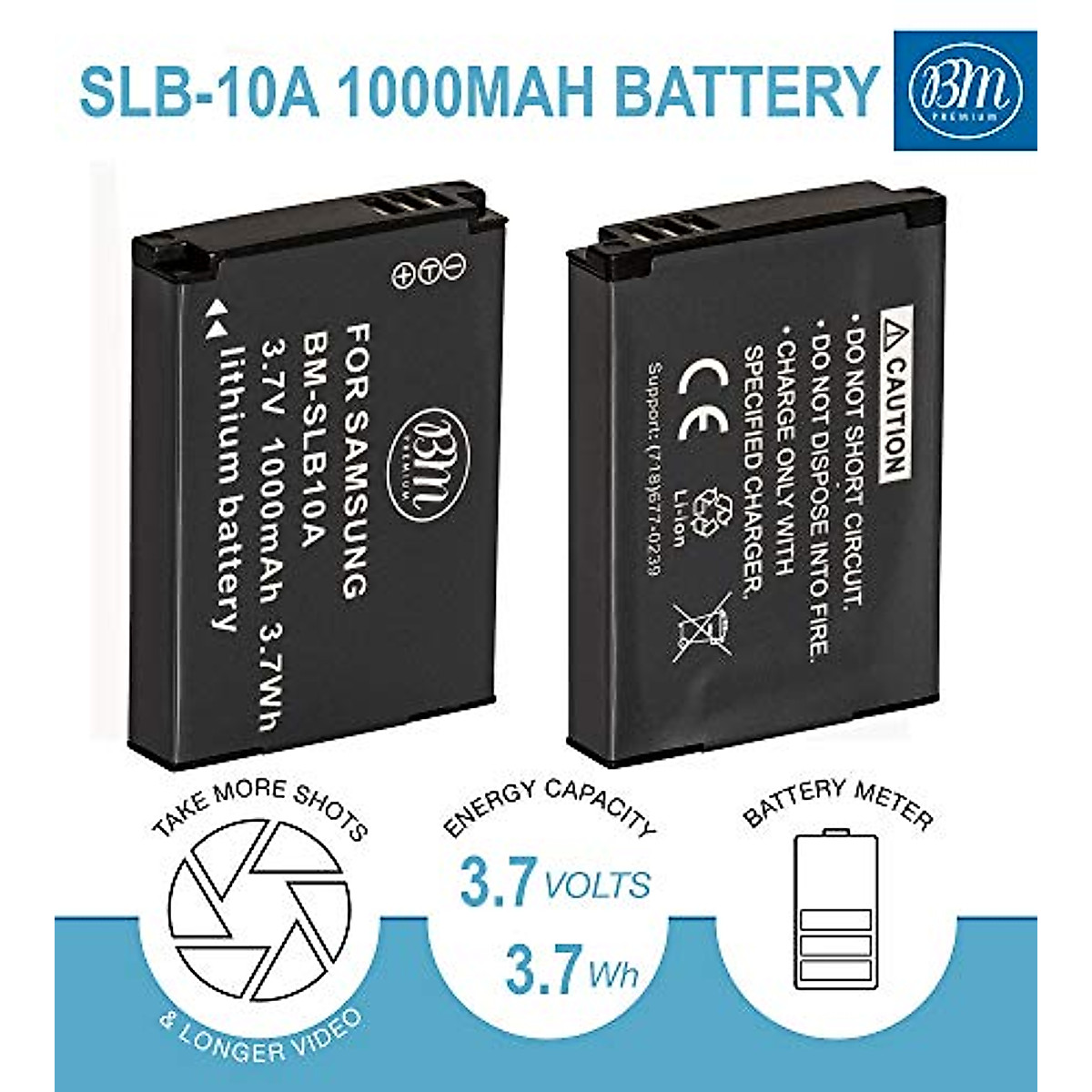 BIG MIKE'S ELECTRONICS BM Premium Pack of 2 SLB-10A Batteries and Battery Charger for Samsung EX2F HZ15W SL202 SL420 SL620 SL820 WB150F WB250F WB350F WB750 WB800F WB850F WB1100F Digital Cameras