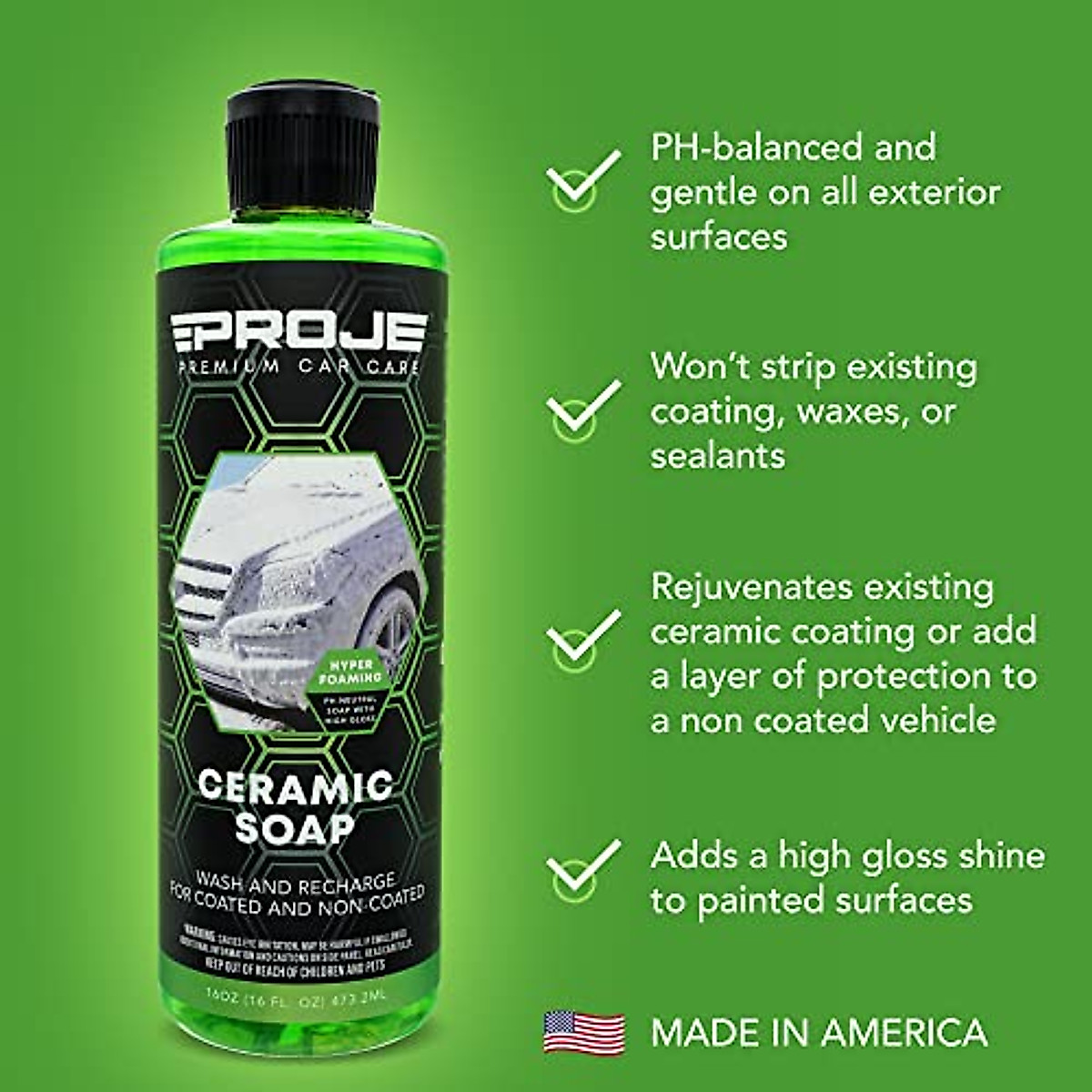 PROJE' Premium Car Care - Ceramic Car Wash Soap - PH Balanced - Deep Cleaning & High Foaming - SiO2 Ceramic Car Shampoo - Works with Foam Cannons, Foam Guns, or Bucket Washes
