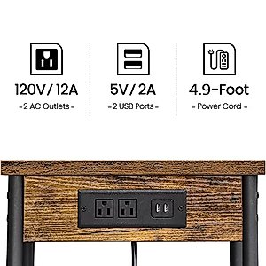 TUTOTAK End Table with Charging Station, Set of 2 Side Table with 2 USB Ports and 2 Outlets, 21.8”H 2-Tier Nightstand with Storage Shelf, Sofa Table TB01BB029
